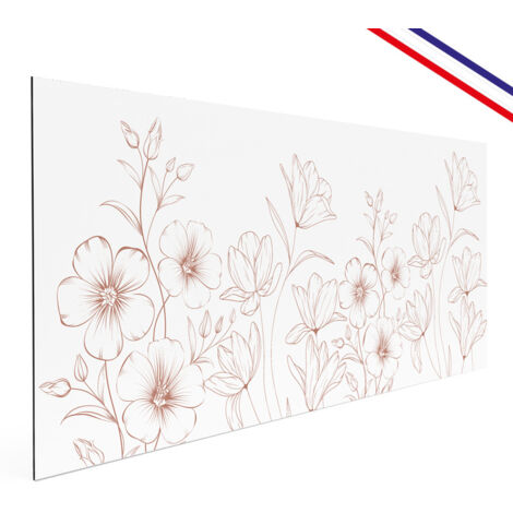 Fond de hotte en aluminium - motif floral blanc et terracotta - 70x60 cm