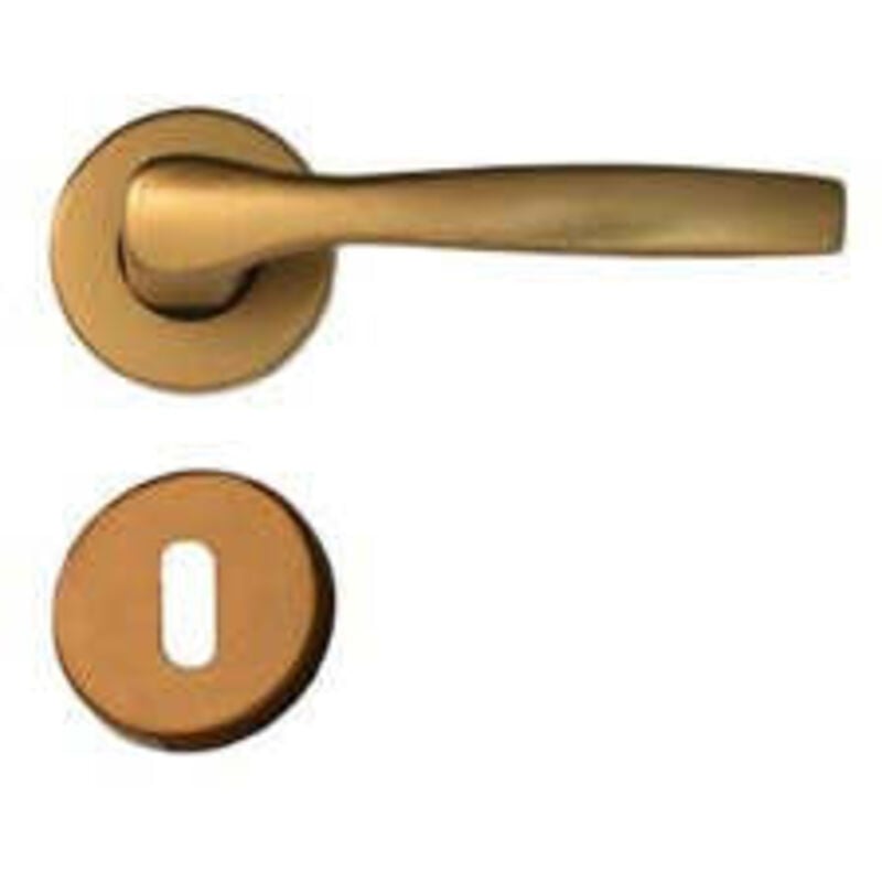 Maniglia alu con rosetta in alluminio bronzato