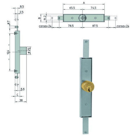 Viro 8301 Serratura Cancelletto Riducibile