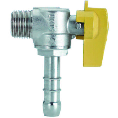 Rubinetto gas maschio 1/2 per metano a squadro con portagomma ø mm.15