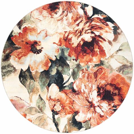 ANTIKA 24 tek carpet, circle modern flowers, leaves washable ...