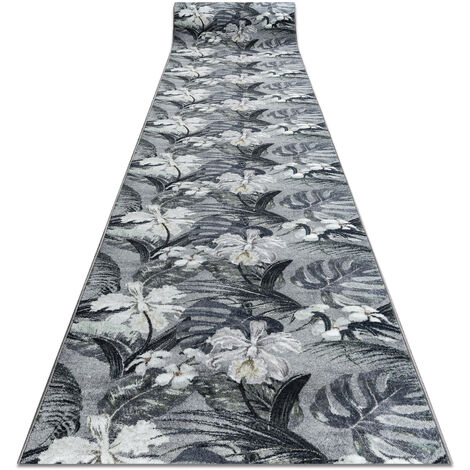 Runner anti-slip MONSTERA Leaves, gum grey 100 cm grey 100x420 cm