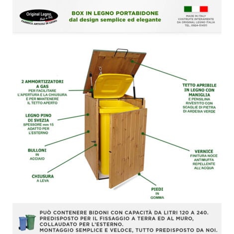 Porta Bidone Rifiuti In Legno box copribidone MADE IN ITALY L74 x P86 x ...
