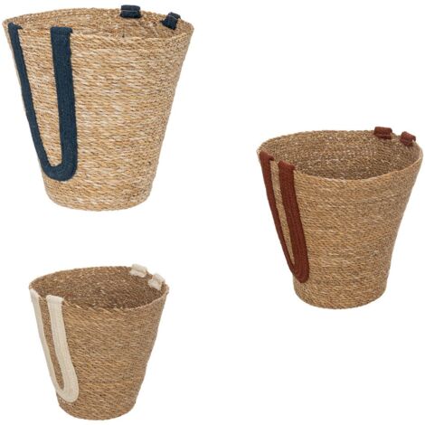 Lot de 3 Paniers de rangement en Jute et Coton coloré D 35 D 30 et D 25 ...