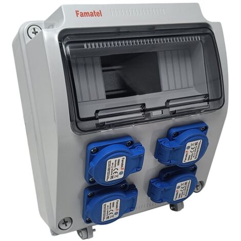 Caja precableada de 9 módulos 4 tomas 2P+TTL 16A IP44 Famatel 3957.4