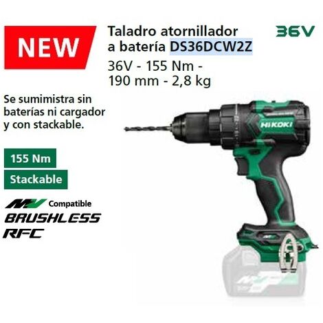 Taladro atornillador a batería 36V - 155Nm. Sin batería ni cargador HIKOKI DS36DCW2Z