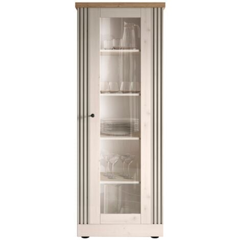 CALICOSY - Vitrine 1 porte décor chêne cadiz et blanc meringué H192 cm - COUNTRY