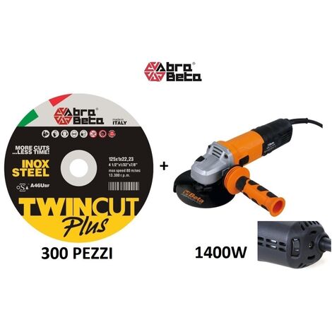 ABRA BETA DISCHI DA TAGLIO 125X1 300PZ + SMERIGLIATRICE 1400W VELOCITA ...