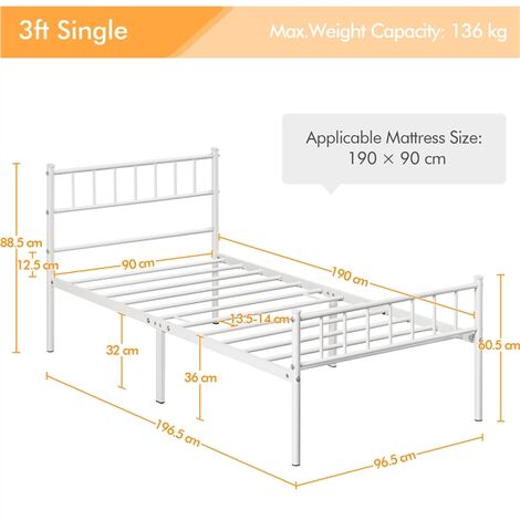 Cadre de lit metal Yaheetech 90x190 cm structure robuste noir pour ...