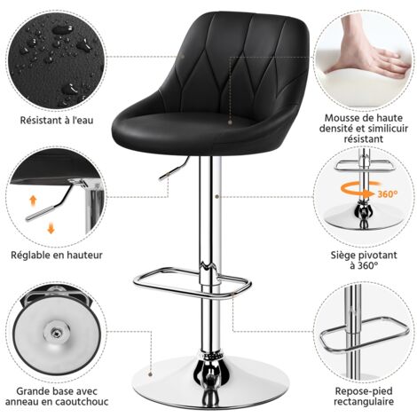 Yaheetech – Lot de 2 tabourets de bar en similicuir – Hauteur réglable ...