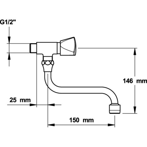 Robinet simple mural pour évier avec tête céramique 1/2 tour DIN ...