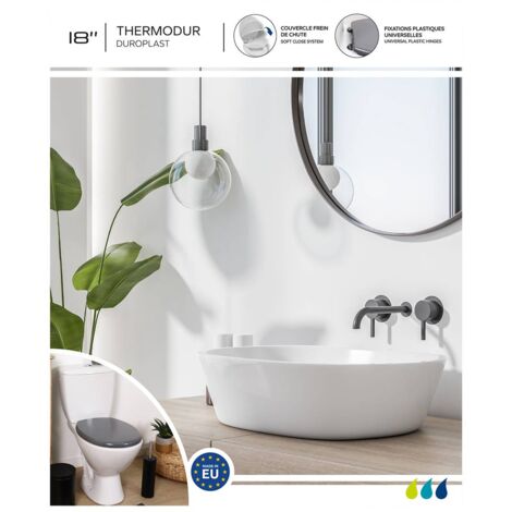 Thermodur asiento inodoro 18 + freno de caida fijaciones plastico - gris - Tendance