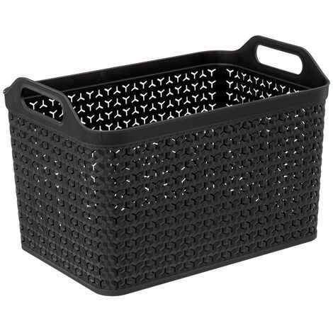 5five - durchbrochener kunststoffkorb mit deckel 24l schwarz