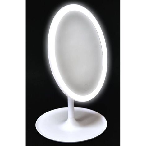 Ps oval led spiegel auf standfuss - weiss - Tendance