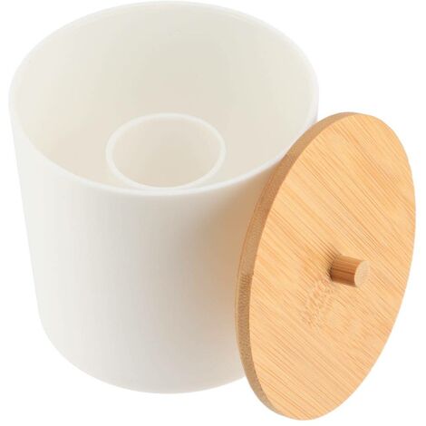 Schachtel für watte und wattestäbchen ps weiss bambusdeckel - weiss ...