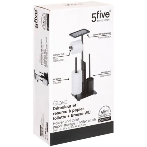 Abroller glass mit reserve und bürste schwarz 19,5x18cm - 5five