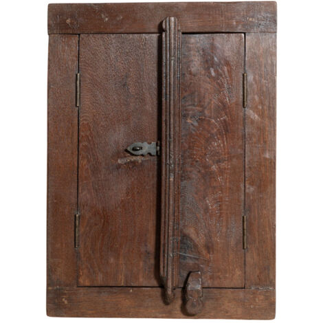 Solid wood and old medieval iron window grille with interior or ...