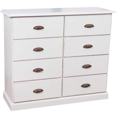 Country-style solid lime wood antiqued white finish W 116xDP41xH100 cm ...