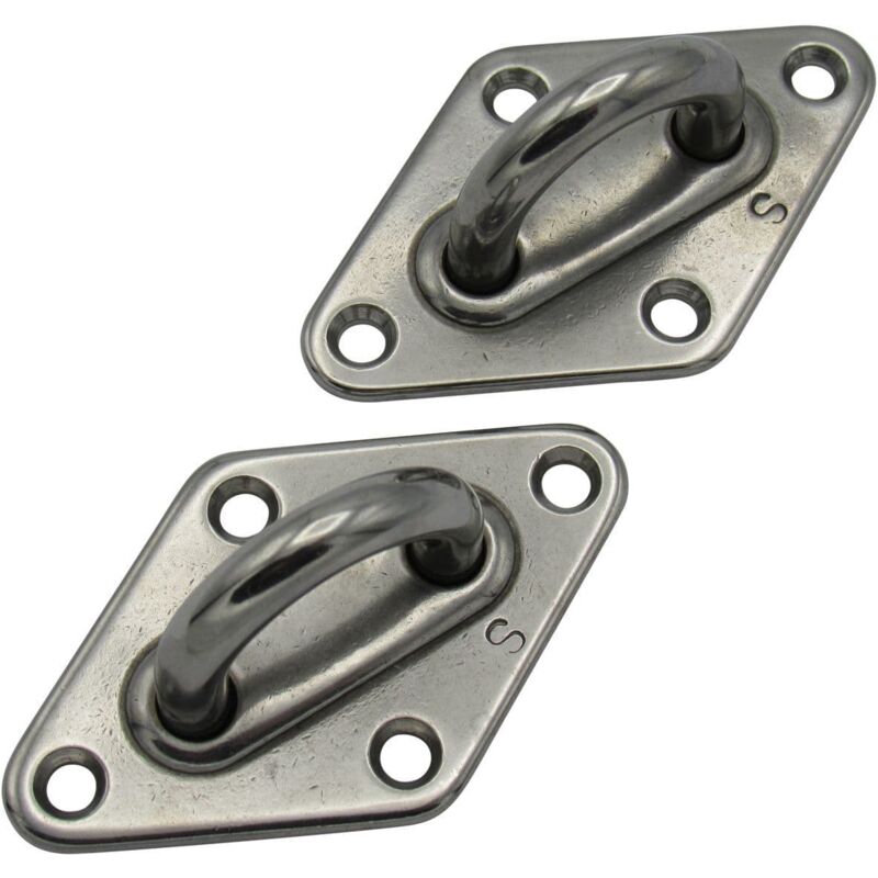 x2 5MM Stainless Steel Diamond Eyeplate - Marine Attachment Deck Eye Plate