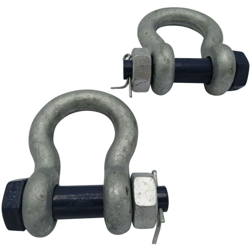 Safety Pin Bow Shackles X2 - 1 Ton Galvanised 11MM 1000KG Omega