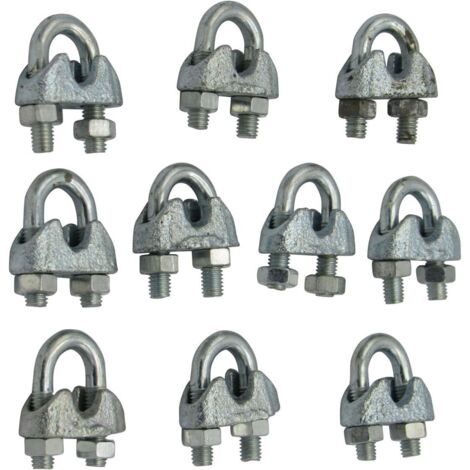 8MM Wire Rope Grips x10 - DIN741 Galvanised Commercial Clamp Bulldog Clip