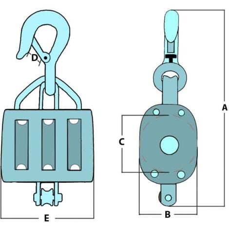 0.5 Ton 3" Treble Wood Block With Hook - 10MM Wire Rope Wooden