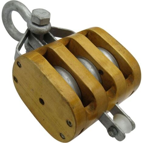 0.8 Ton 4" Treble Wood Block With Shackle - 13MM Wire Rope Wooden