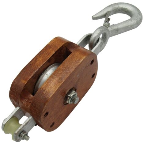 0.8 Ton 6" Single Wood Block With Hook - 19MM Wire Rope Wooden