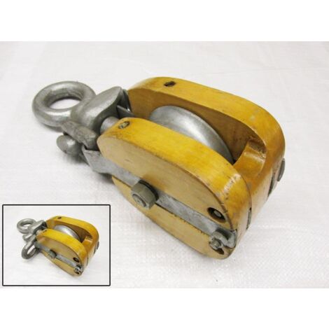 1 Ton 6" Single Wood Block With Swivel Eye - 19MM Wire Rope Wooden