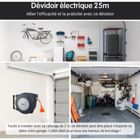 Jardibric – Dévidoir enrouleur mural électrique 25 m + 2 m – 230V AC ...