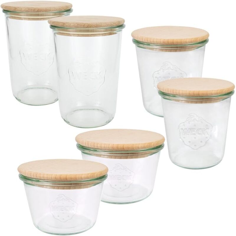 WECK Gläser Set 6 Einmachgläser, 2x 250 ml, 2x 500 ml, 2x 750 ml