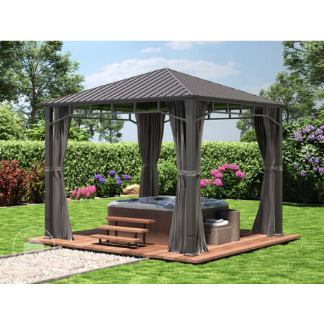 Gazebo da giardino 3x3 m tetto hardtop in acciaio 4 teli laterali color ...