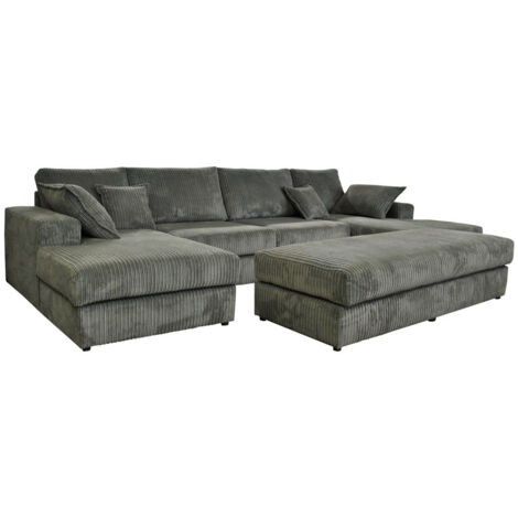 Rest Jumbo Cord Fabric Double Ended Chaise Sofa with Footstool Grey