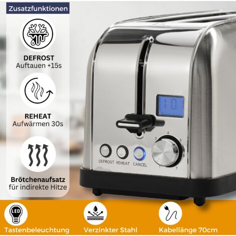 Sommertal Toaster ST1500 XXL, 4 Scheiben mit Brötchenaufsatz, Display ...
