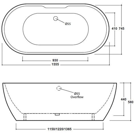 1555mm Freestanding Modern Double Ended Bath - Manhattan By Voda Design