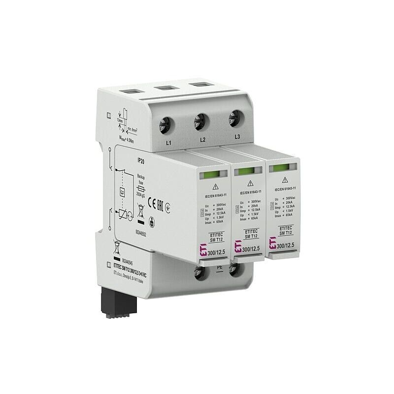 Parafoudre combiné ETI ETITEC SM T12 300/12,5 3+0 RC, AMD