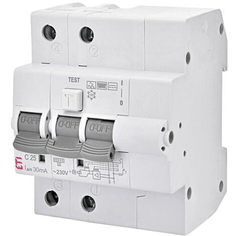 ETI Disjoncteur FI/LS KZS-4M, 2 pôles, type B, C25 / 0,03A, non retardé