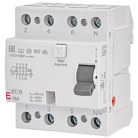 ETI Disjoncteur FI EFI-P4 NL, 4 pôles, 63A, 0,03A, type A, non retardé