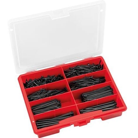 Mallette d’assortiment de clous en acier bleui, 850 pièces