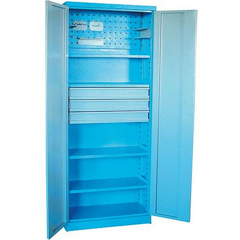 Armoire a outillage 2 portes avec 4 etageres + 3 tiroirs 780x380x1920 mm