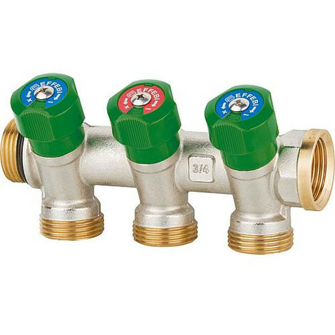 Collecteur sanitaire 3 départs DN 20(3/4"),PN16, verrouillable controle ...