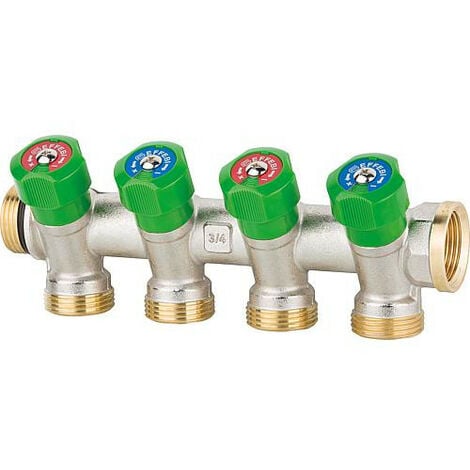 Collecteur sanitaire 4 departs DN 20(3/4"),PN16, verrouillable controle ...