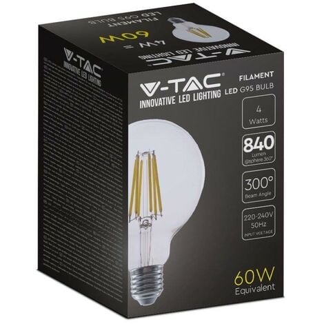 LAMPADINA LED E27 4W BULB G95 GLOBO FILAMENT IN VETRO TRASPARENTE - SKU 2994 / 2995 Bianco Naturale