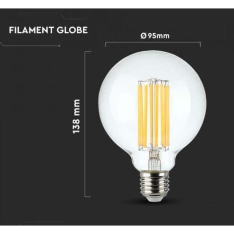 LAMPADINA LED V-TAC VT-2338 E27 18W BULB G95 GLOBO FILAMENT VETRO TRASPARENTE - SKU 212803