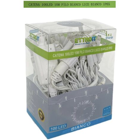 catena luminosa 100 led 10 metri filo bianco luce bianco ip65 /ET4101
