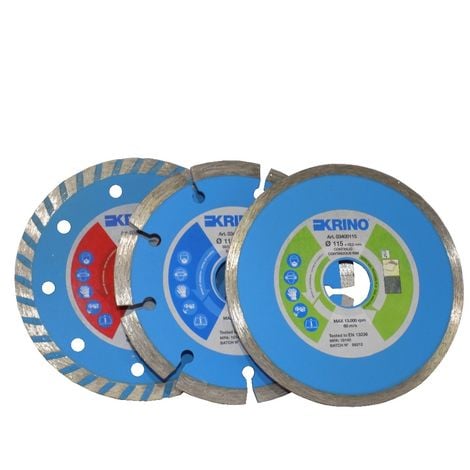 KRINO SET DISCO DIAMANTATO TAGLIO FLEX CEMENTO PIASTRELLE PIETRA MARMO 115 mm