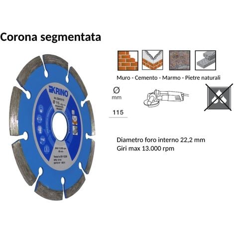 KRINO SET DISCO DIAMANTATO TAGLIO FLEX CEMENTO PIASTRELLE PIETRA MARMO 115 mm