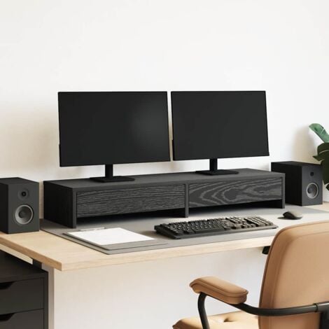 Supporto Monitor con Cassetti Rovere Nero 100x27x15 cm