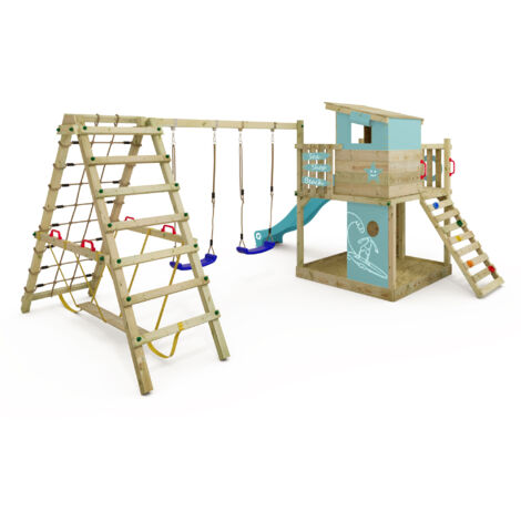 WICKEY Smart Surf Climbing frame with slide and climbing wall - pastel blue