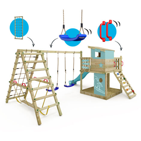 WICKEY Smart Surf Climbing frame with slide and climbing wall - pastel blue